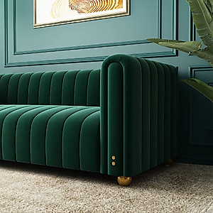 ANTTYBALE Tufted Couch Chesterfield Velvet Sofa Upholstered 81" W 3-Seater Comfy Sofa for Living Room, Bedroom, Office, Apartment (Green 2pcs)