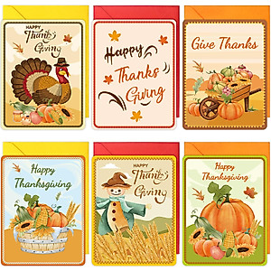 WorldBazaar Thanksgiving Greeting Cards with Envelopes 24PCS Watercolor Thanksgiving Day Pumpkin Turkey Cards Fall Autumn Thanksgiving Party Supplies