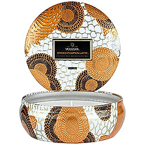 Voluspa Spiced Pumpkin Latte Candle | 3 Wick Tin | 12 Oz. | 40 Hour Burn Time | Vegan | All Natural Wicks and Coconut Wax for Clean Burning