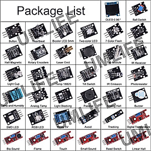 UMLIFE 38 in 1 Sensor Modules Kit, 37 in 1 Sensor Module + 0.96‘’ 4PIN OLED for Arduino Raspberry Pi Project Super Starter Kits for UNO R3 Mega2560 Mega328 Nano Raspberry Pi 3 2 Model STM32