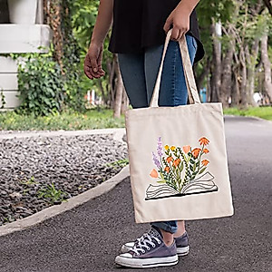 Kimoli Canvas Aesthetic Tote Bag for Women with Interior Pocket Book Totes Shopping Shoulder Bag Reusable Grocery Bags (Style-B)