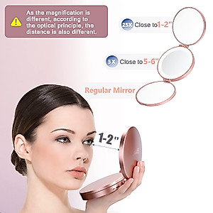 B Beauty Planet 25X Magnifying Mirror with Light, 25X/5X/1X Travel Lighted Makeup Mirror,Portable LED Compact Mirror,Handheld Folding Rechargeable Ring Light Mirror