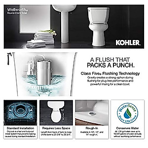 Kohler K-3577-7 Wellworth Classic 1.28 gpf Round-Front Toilet with Class Five Flushing Technology and Left-Hand Trip Lever, Black