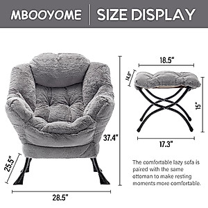 MBOOYOME Lazy Chair with Ottoman, Modern Soft Reading Chair Accent Contemporary Lounge Leisure Sofa Chair with Armrests and a Side Pocket for Living Room, Bedroom, Dorm & Office, Plush Grey