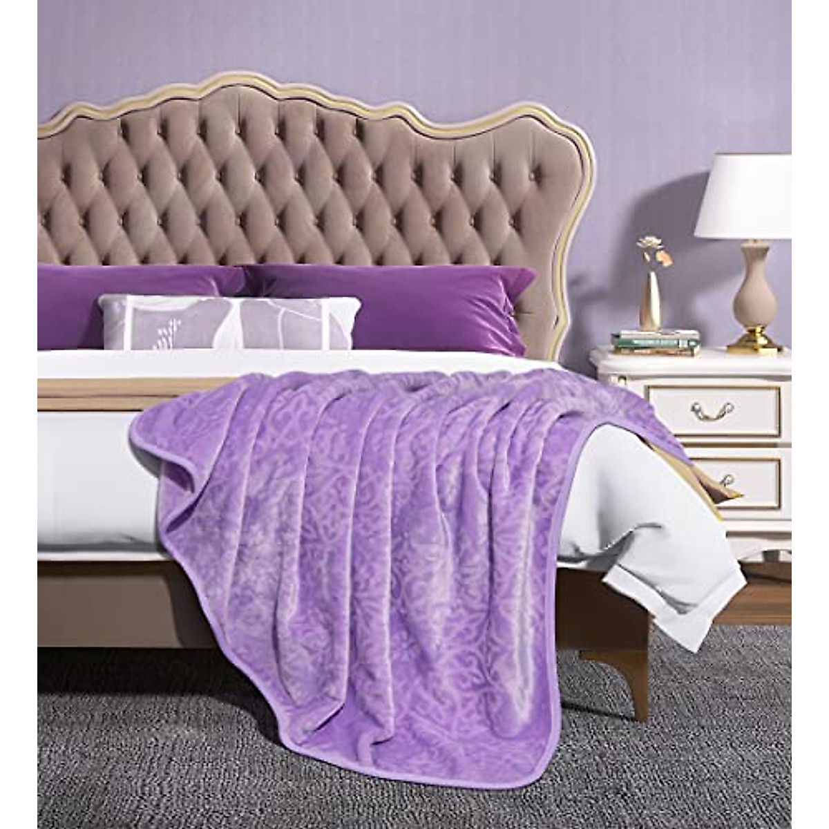 SUMGAR Lavender Throw Blankets Purple Thick Soft Fleece Blanket for Women Girls Bed Couch,Mandala Tufted Boho Fuzzy Warm Double Sided Flannel Blankets with Waterproof Inner Layer,Twin Size 60"x80"