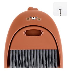 Amabro Mini Dustpan and Brush Cleaner Set, Handheld Broom Dustpan Brush Cute Animal Style Dustpan Broom Portable Cleaning Brush for Table Desk Window Gaps Keyboard Kitchen Pets Nest(Brown)