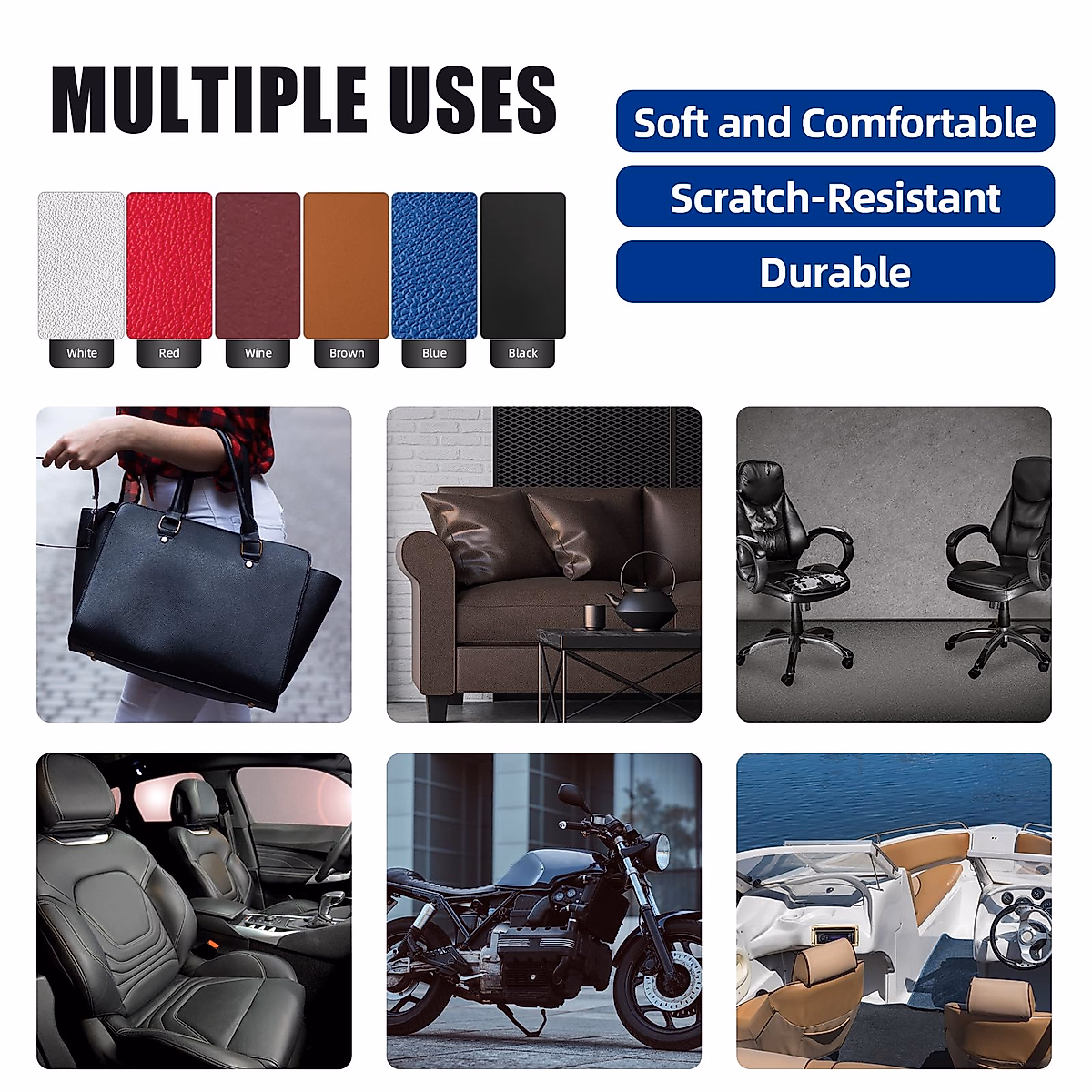 Faux Leather Fabric,54"x72" Thick Durable Synthetic Upholstery Leather Vinyl, Soft Smooth Waterproof, Durable,Replacement Renovate for Wallets, DIY Projects, Furniture, Car Seats 2 Yards-Blue