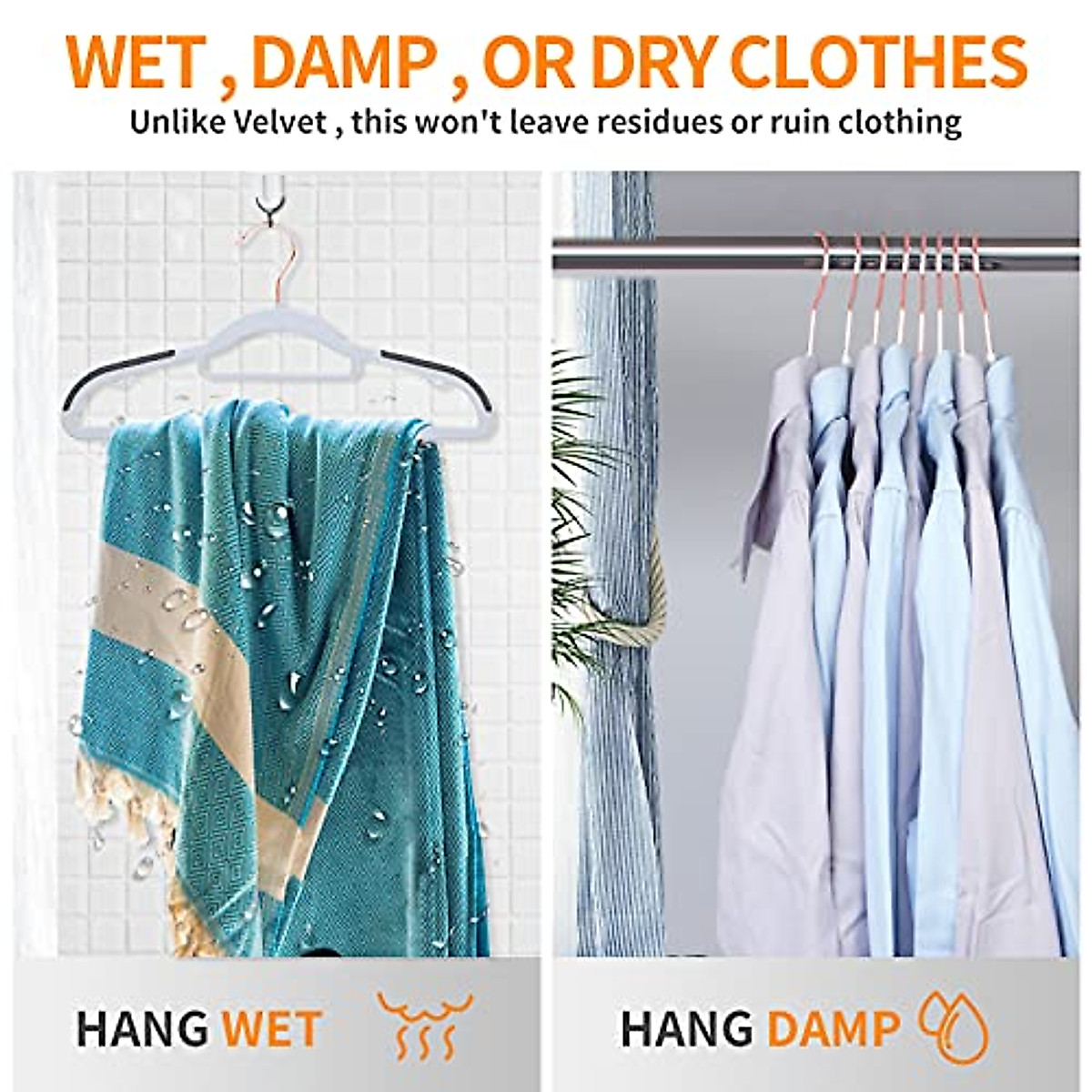 Plastic Coat Hangers 50 Pack Space Saving Coat Hanger Ultra Thin Non Slip Clothes Hanger Heavy Duty Pant Hangers with 360°Rotating Rose Gold Hook by GUFUR