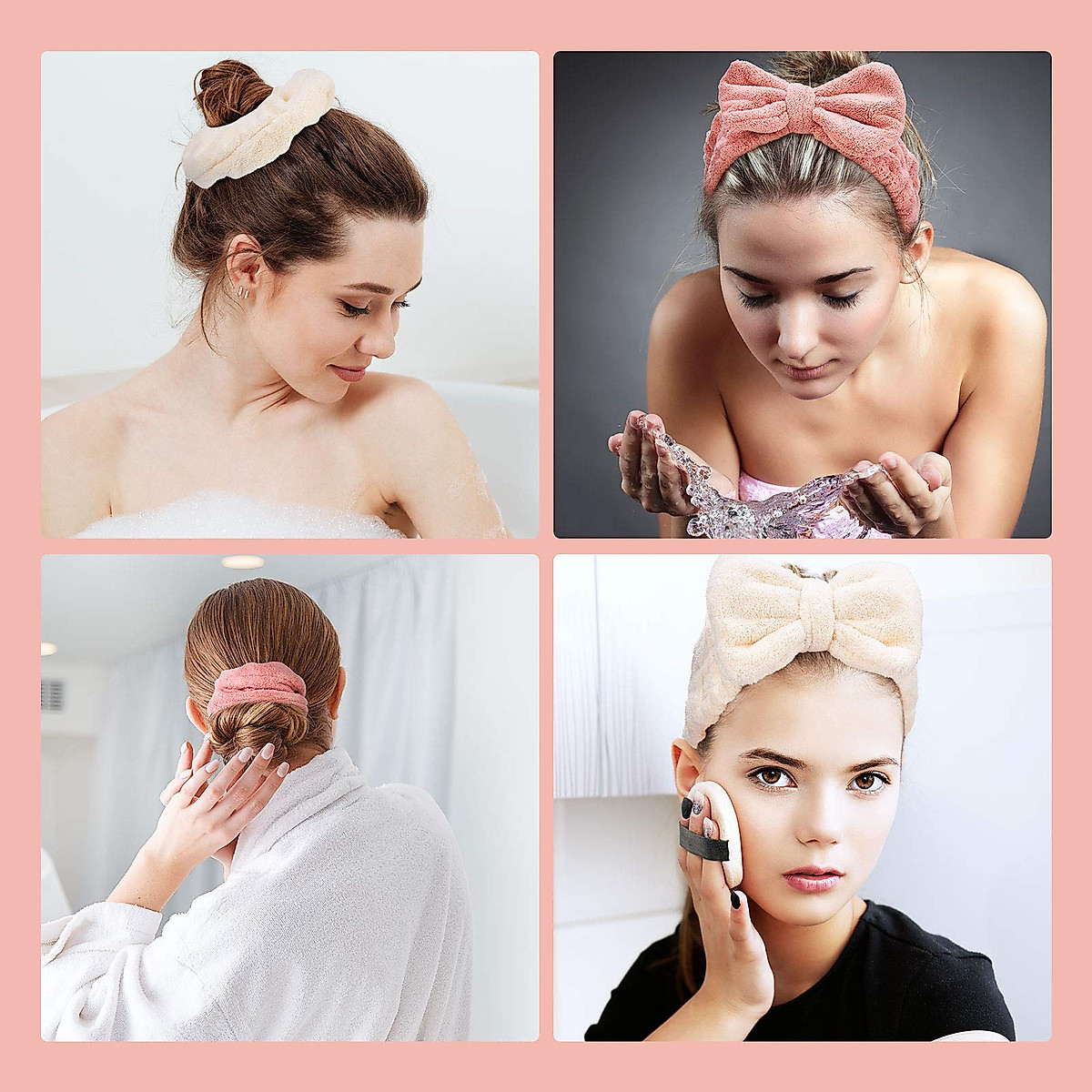 Chuangdi Microfiber Hair Towel Set - 4 Pieces Large Thick Scrunchies and Adjustable Makeup Headband