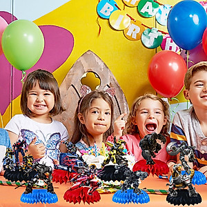 9PCS Cartoon Robot Honeycomb Centerpiece Birthday Party Supplies Theme Party Decorations for Kids Boys Table Topper Photo Props Room Decor