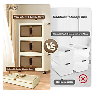 3 Pack Closet Organizers and Storage 36Qt (9.21 Gal) White Folding Stackable Storage Bins with Doors and Lids Plastic Collapsible Containers Organizer for Home Room Essentials plastic storage cabinet