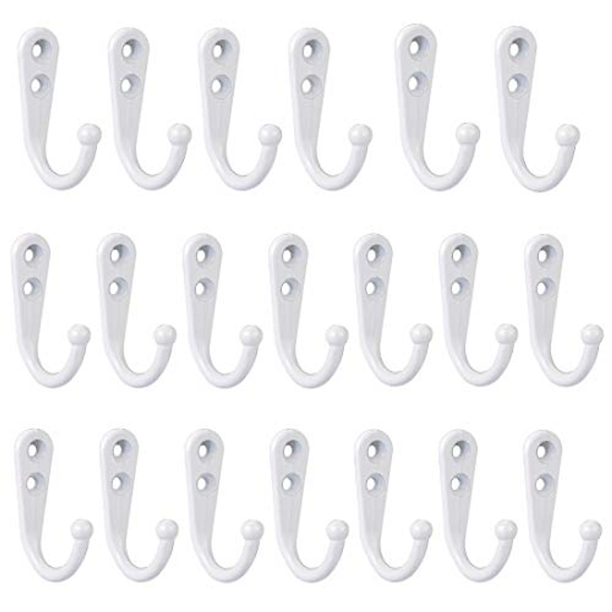 QMseller 20 Pieces Wall Mounted Hook Robe Hooks Single Coat Hanger and 40 Pieces Screws (White)