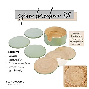 HABITAS Spun Bamboo Coasters for Drinks - Coaster Set with Bamboo Wood Coasters and Coaster Holder. Modern Coasters for Coffee Table (Sage)