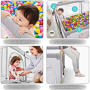 "Baby Playpen(59*70 in), Indoor & Outdoor Kids Activity Center with Anti-Slip Base, Sturdy Safety Play Yard with Super Soft Breathable Mesh, Kid's Fence for Infants Toddlers(GREY-XL)"