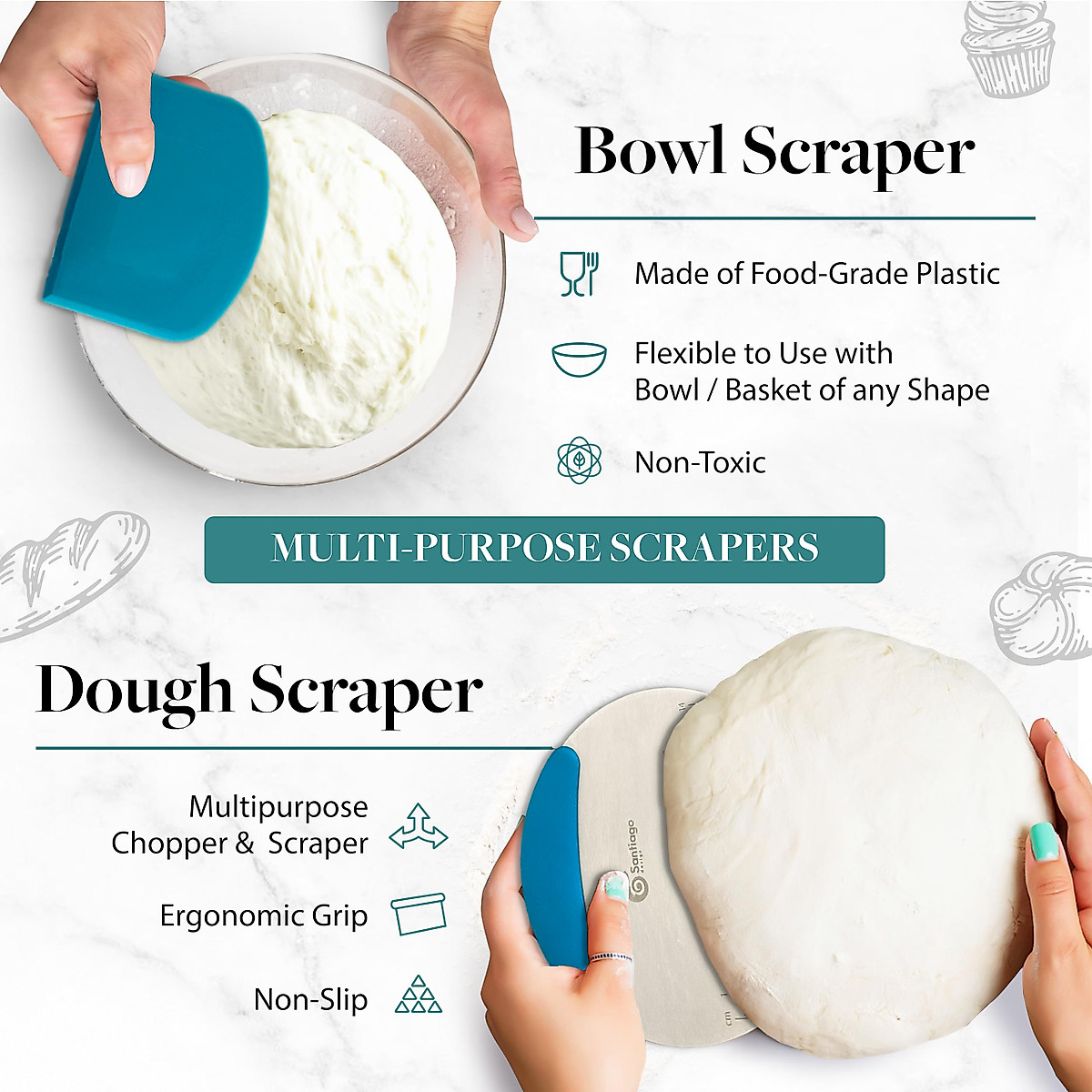 Banneton Bread Proofing Basket Set, 9 Inch Round & 10 Inch Oval Banneton Basket & Sourdough Bread Baking Supplies, with Danish Dough Whisk, Silicone Bread Sling, Linen Liner, Bread Lame, Bowl Scraper