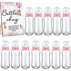 Roowest Baby Bottles for Baby Shower Games Bottle Chug 12 Pcs Plastic Baby Bottles Bulk and Bottle Chug Sign Baby Bottle Chugging Games for Party Gender Reveal Wedding Bridal Shower(Lovely Bear)