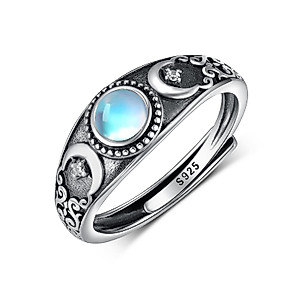 SCZKLAQ Triple Moon Ring for Women,925 Sterling Silver Moonstone Triple Moon Ring,Moonstone Moon Phase Ring Open Adjustable Moonstone Ring Wiccan Jewelry Gift for Women Men #7