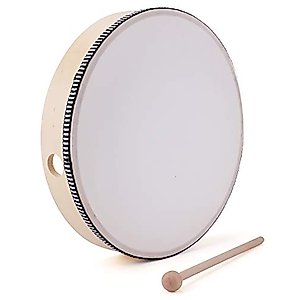 Foraineam 10 Inch Hand Drum Music Percussion Wood Frame Drum with Beater