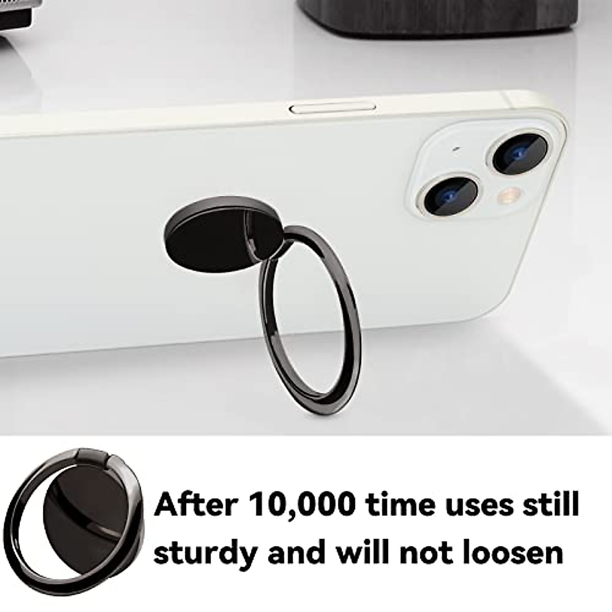 OBHEI Metal Cell Phone Ring Holder Finger Ring Stand, 360 Degree Rotation Ring Kickstand Grip Holder for Magnetic Car Mount, Black