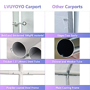 LVUYOYO Carport, 10x20 ft Heavy Duty Carport Car Canopy, Portable Garage Party Tent, Garage Shelter Boat Party Tent Shed with Removable Sidewalls and Zipper Doors for Car, Truck, SUV, Party