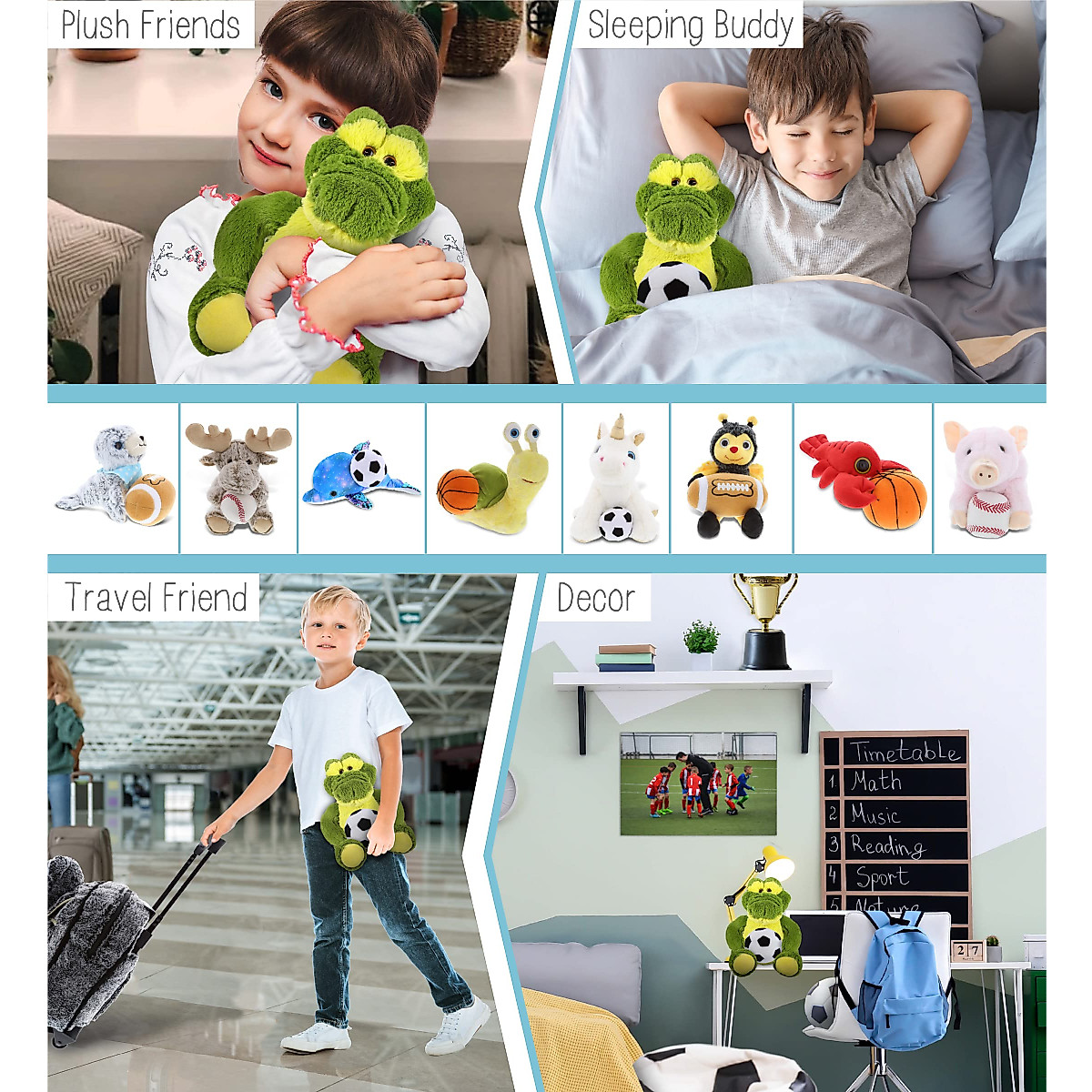 DolliBu Sitting Green Alligator Stuffed Animal with Soccer Ball Plush - Soft Huggable Alligator Playtime Plush Toy, for Kids and Adults - 12 Inches