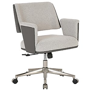 Realspace® Modern Comfort Picali Bouclé Fabric/Vegan Leather Low-Back Task Chair, White Stone/Gray/Brushed Nickel, BIFMA Compliant