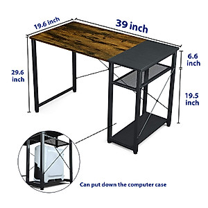 Foxemart Computer Desk 40 Inch Home Office Desk Industrial Sturdy Writing Table with Storage Shelves Modern Simple Style PC Desk for Home Office Study Room Workstation, Rustic Brown and Black
