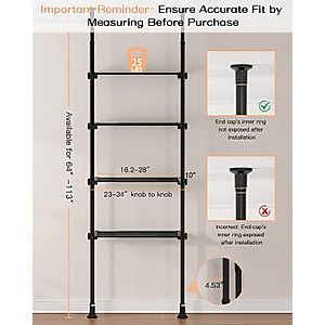 ALLZONE Adjustable Over The Toilet Storage Shelf, 4-Tier Ample Over Toilet Bathroom Organizer and Storage,Tension Mounted Above Toilet Storage Cabinet for Versatility, Fits 64-113 Inch Heights, Black