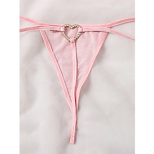 Verdusa Women's Rhinestone Mid Rise Mesh Thong Underwear Hipster Pink L