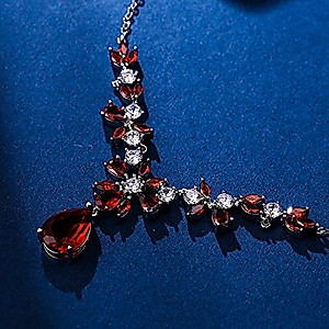 EleQueen Women's Wedding Bridal Jewelry Set for Brides Bridesmaids, Sparkle Cubic Zirconia Teardrop Necklace Dangle Earrings Bracelet Sets for Party Prom Ruby Color