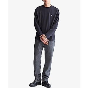 Calvin Klein Men's Relaxed Fit Archive Logo Crewneck Long Sleeve Tee, Black Beauty, Medium