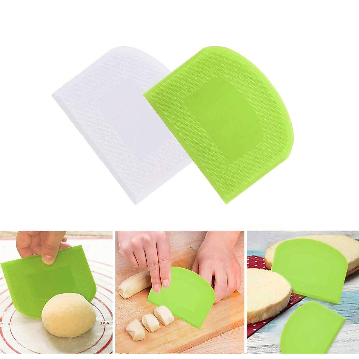 nescope Dough Scraper Bowl Scraper Food safe Plastic Dough Cutter Flexible Plastic Scraper Practical Bench Scraper Multipurpose Food Scrappers for Bread Dough Cake Fondant Icing(4PCS)