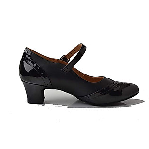 TDA Women's Comfort Low Heels Black PU Leather Mary Janes Latin Modern Dance Shoes 8 US