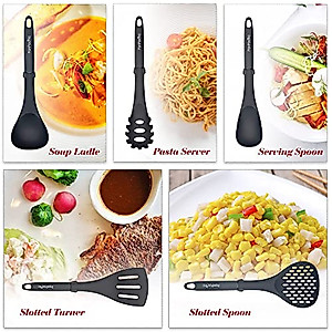 Large Kitchen Utensils for cooking, PanPacific Cooking Utensils Set with Weighted Handle, Non-Stick and Heat Resistant Kitchen Gadgets, Soft Grip Kitchen Tools Sets for Apartment, Dark Grey