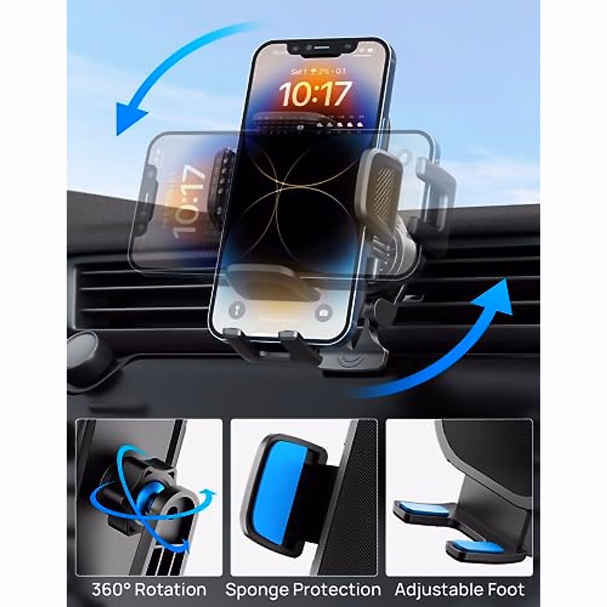 JOYTUTUS Phone Holder Car Vent Phone Mount, Never Blocking Air Vent with Extension Clip, 2 in 1 Car Phone Holder Mount for Car, Adjustable Cell Phone Holder Car, Fit iPhone Samsung All Smartphones