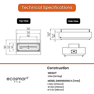 Eco Smart | Cosmo 50 Fire Pit Table | Natural Color | Ethonal Stainless Steel Gas Burner | Elegant Curved Design with Versatile Wide Lip | Complements Any Decor and Setting