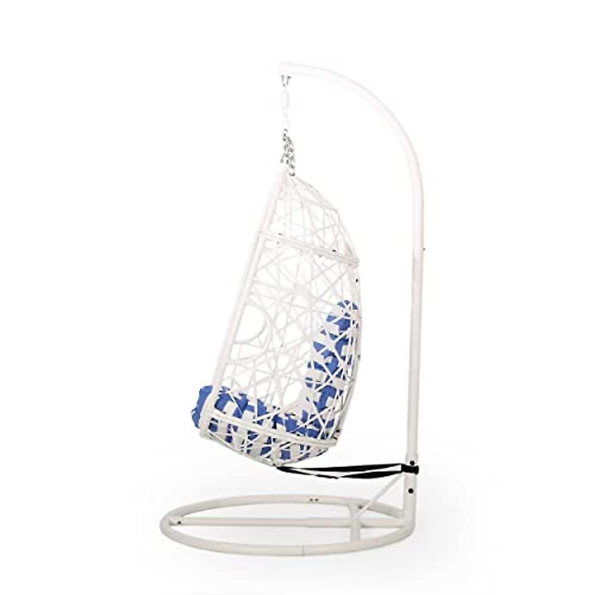 Christopher Knight Home Teresa Outdoor Wicker Tear Drop Hanging Chair, White and Blue