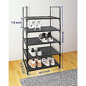 Moweallarge Shoe Rack 17-22 Pairs Stackable 5-Tier Shoes Rack Upgrade Compact Free Standing Shoes Rack with 6-Side Pockets for Small Narrow Space Closet Entryway Dorm Hallway
