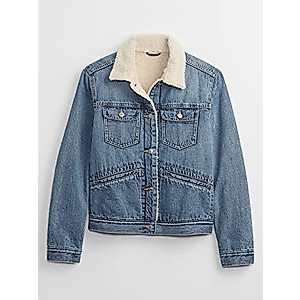 GAP womens Sherpa Icon Denim Jacket, Medium Wash, X-Large US