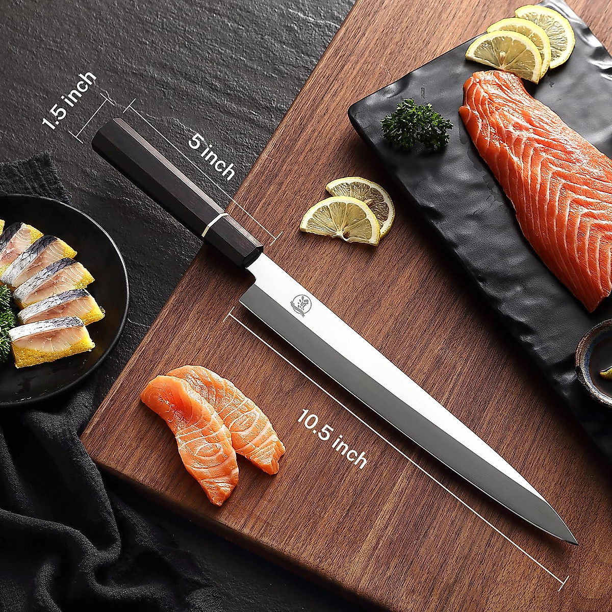 Gourmetop Sushi Knife Japanese Sashimi Knife 10.5 Inch, Japanese Yanagiba Knife VG10 Superior Steel Single Bevel Slicing Knife with Premium Octagonal Ebony Handle, Carving Sets Knife