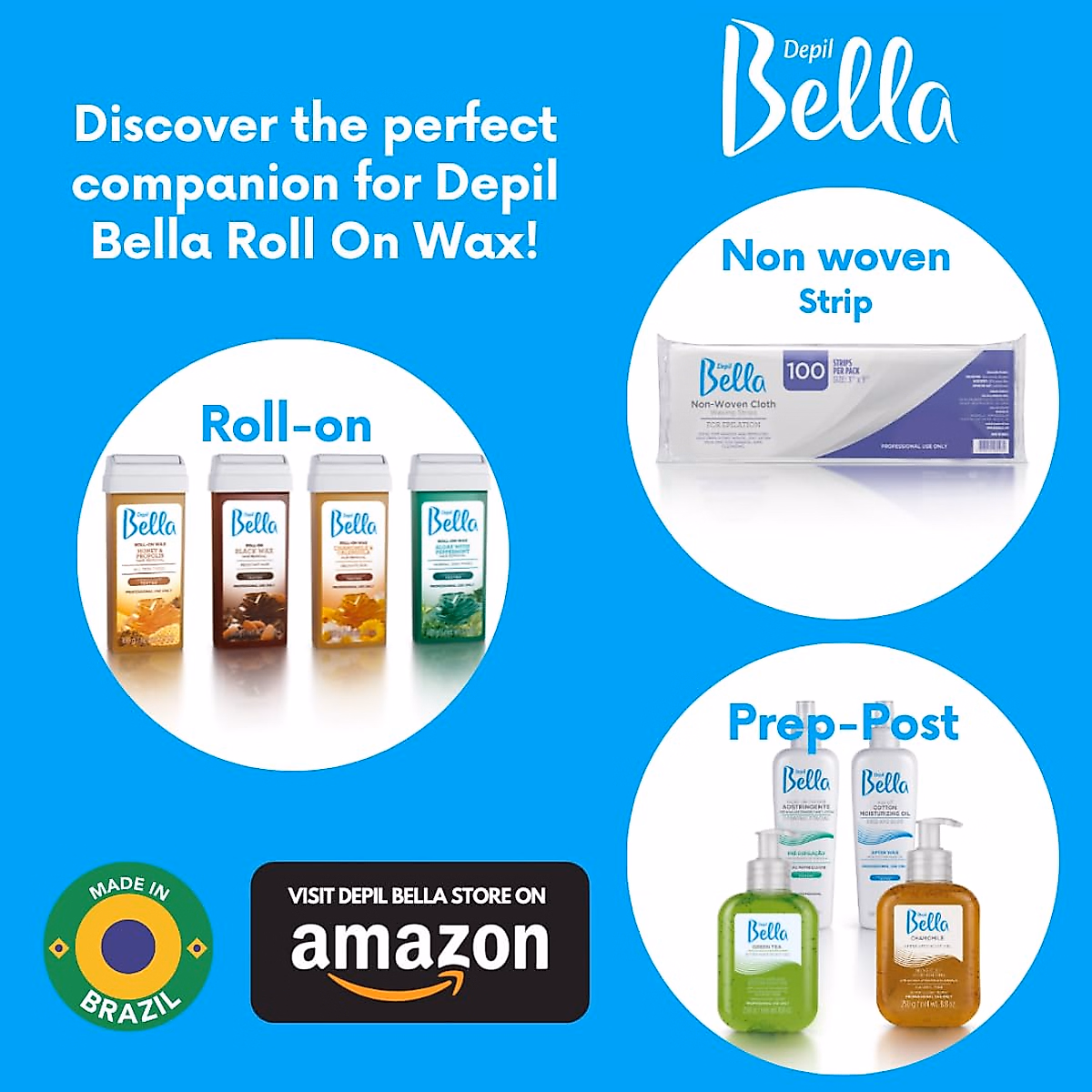 Depil Bella Brazilian Roll On Wax Honey and Propolis Depilatory | Body Waxing, Hair Removal Wax-Cartridge | Men and Women | Home Self Waxing | Sensitive Skin | Dermatologically Tested | (2 PACK)