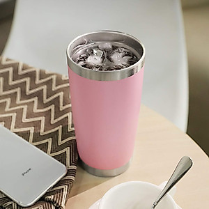 DOMICARE 20oz Stainless Steel Tumbler Bulk with Lid, Double Wall Vacuum Insulated Travel Mug, Powder Coated Coffee Cup, Pink, 1 Pack