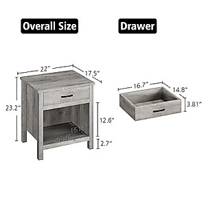 GAOMON Rustic Grey Nightstands Set of 2, Farmhouse End Table Beside Table with Storage Drawer, Modern Night Stand for Bedroom, Wood Side Table for Living Room, College Dorm