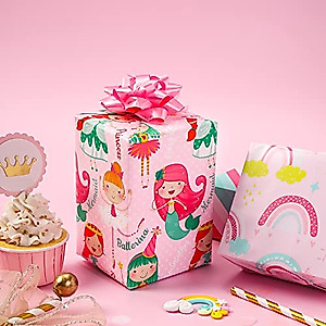 LeZakaa Birthday Wrapping Paper Roll - Mini Roll - Mermaid/Rainbow/Stripe Design for Girls, Kids, Women - 17 x 120 inches, 3 Rolls (42.5 sq.ft.ttl.)