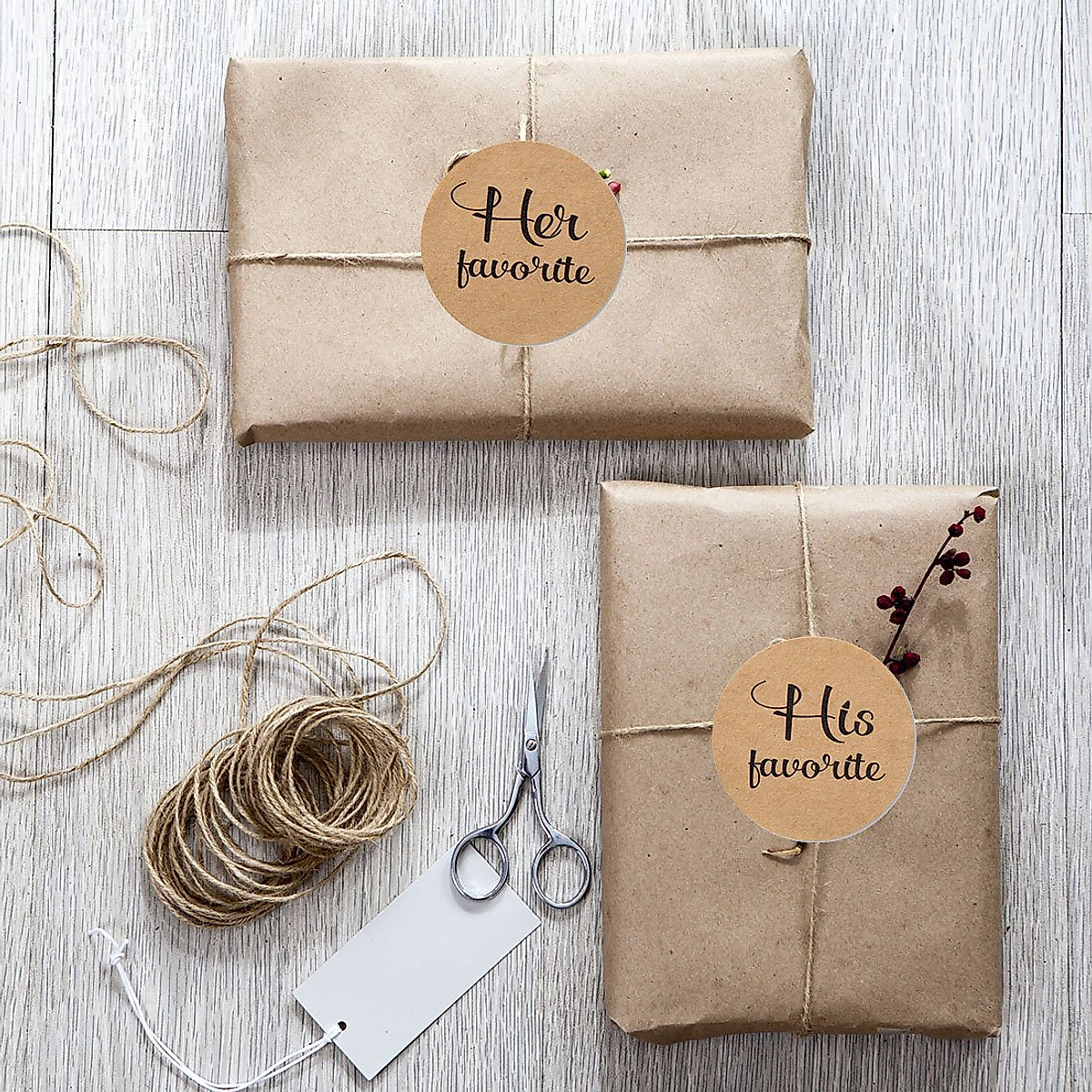 80-Pack- 2” Kraft his Favorite & her Favorite Wedding Stickers, Rustic Wedding Favor Stickers Labels