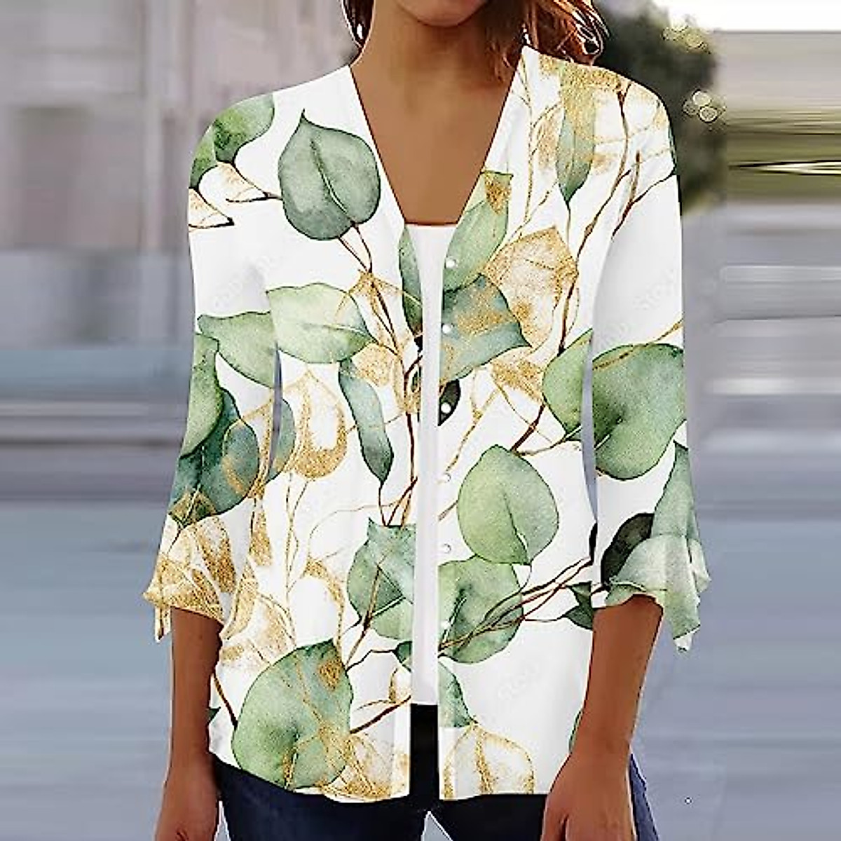 KSODFNXH Cardigan for Women Dressy 3/4 Sleeve Butterfly Printed Button Up Coat Tops Casual Comfy Loose Cardigan Tops