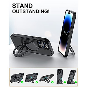 EWA Designed for iPhone 14 Pro Max Case (6.7 Inch) Compatible with MagSafe, MagOne Case with Stand, Ring Holder Strap Grip, Shockproof Protection (Matt Black)