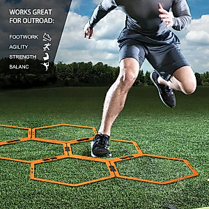Outroad Speed Agility Training Ladder 6 Rings Set, Agility Footwork Training and Speed Hurdles Ladder, Fitness Equipment Sport Workout Home Gym,Orange