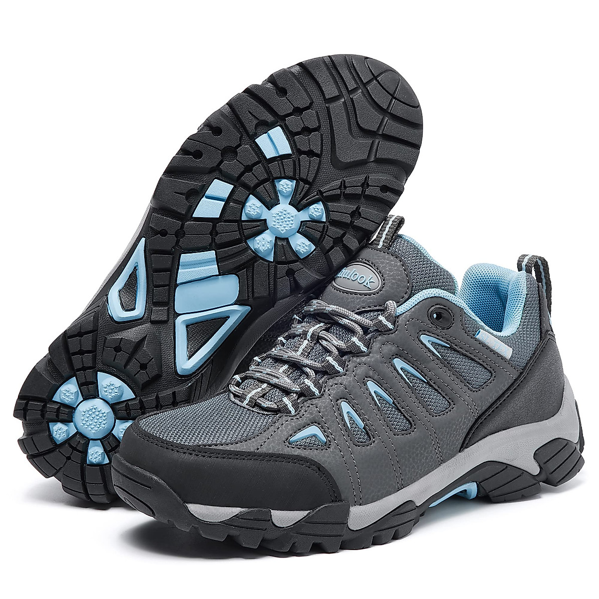 SHULOOK Hiking Shoes Women | Waterproof Shoes for Women | Comfortable & Light-Weight & Non-Slip | Women's Hiking Shoes Walking Trekking Camping Tennis Sport Sneakers grey blue 9.5