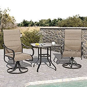 UDPATIO Patio Swivel Chairs Set of 4, Outdoor Dining Chairs High Back, Padded All Weather Breathable Textilene Outside Furniture Chair with Metal Rocking Frame for Lawn Garden Backyard Duck, Brown